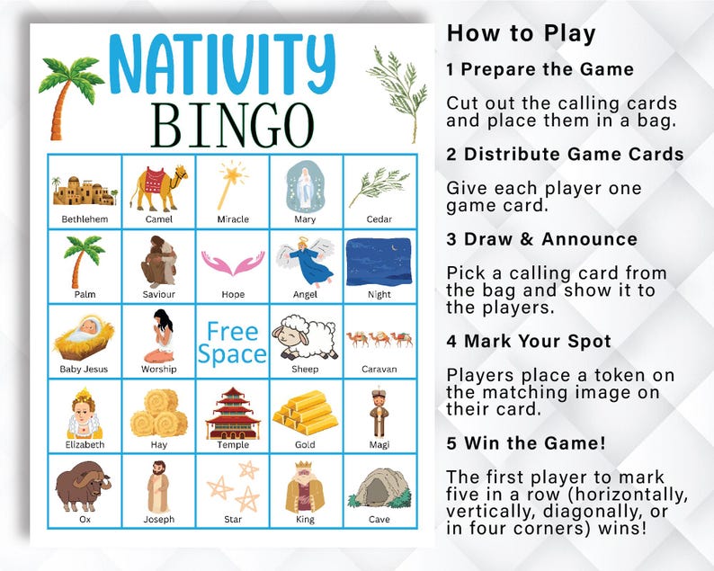 60 Nativity Bingo Cards, Christmas Nativity Bingo, Nativity Game ...
