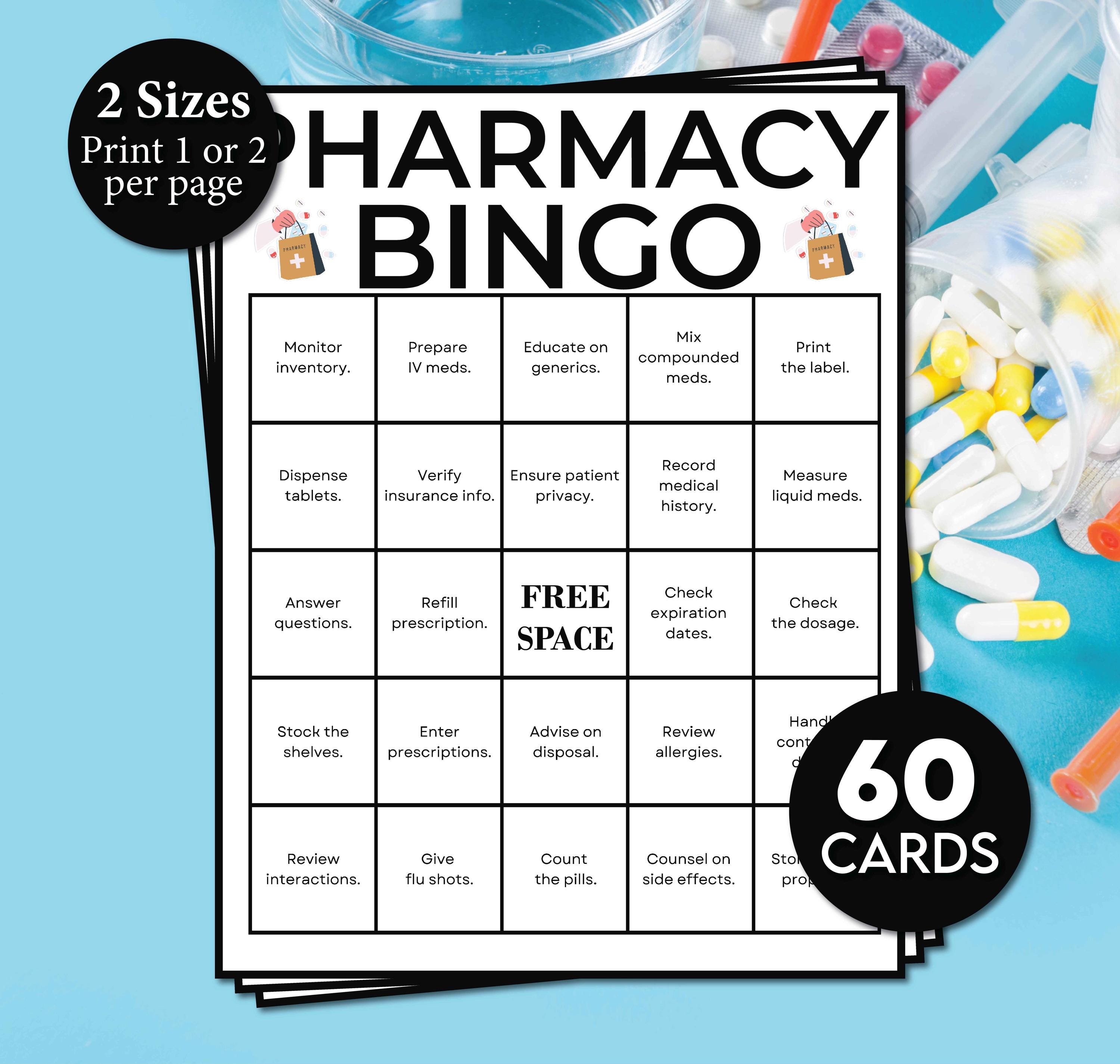 Pharmacy Work Bingo Cards, PDF, Digital Download, 8.5 X 11 Inch, 30 ...