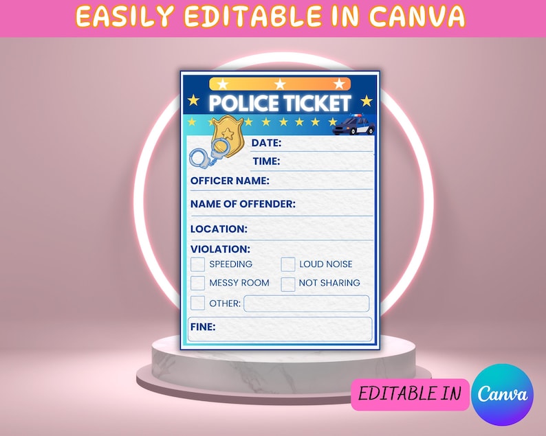 Printable Police Ticket for Kids, Editable Traffic Citation Pretend ...