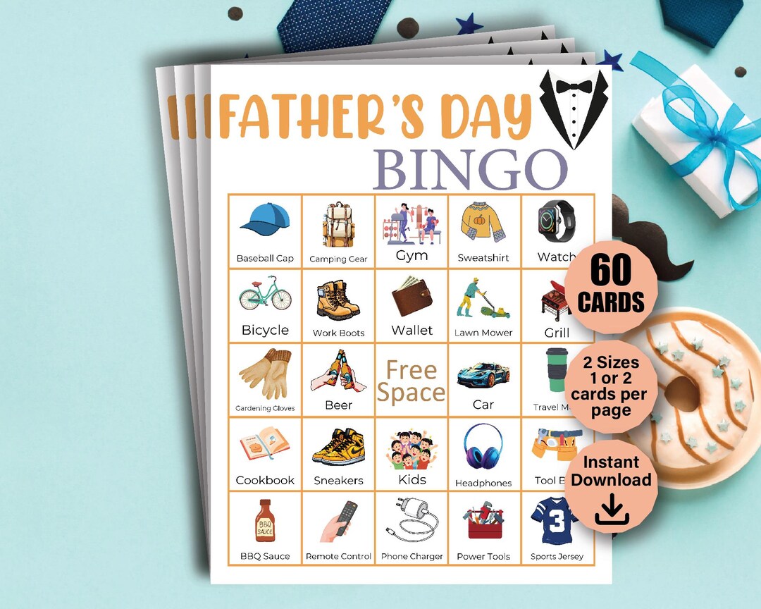 60 Happy Father's Day Bingo Cards, Father's Day Activity, Father's Day ...