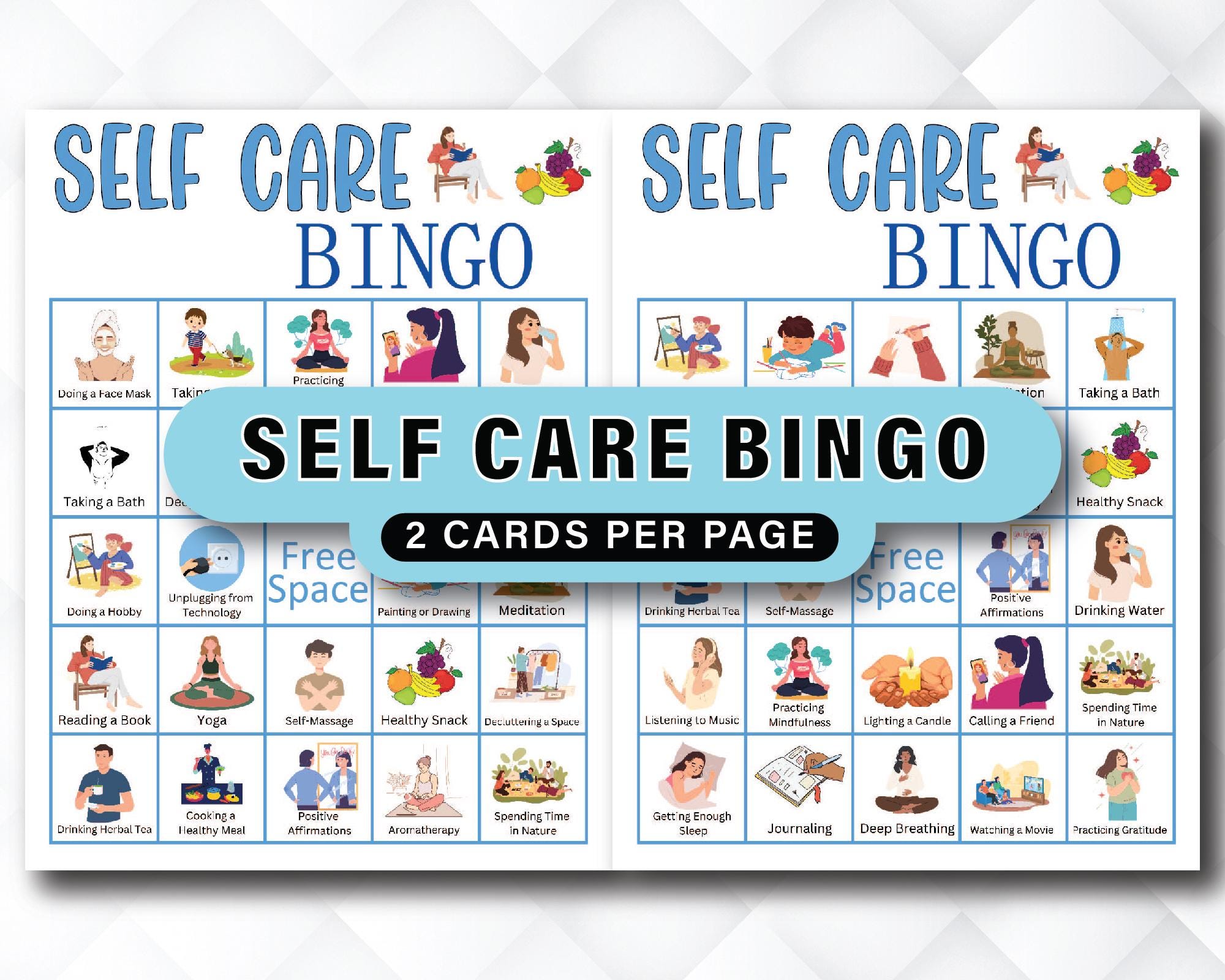 60 Self Care Bingo Game Cards, Mental Health Self-care Bingo Cards ...