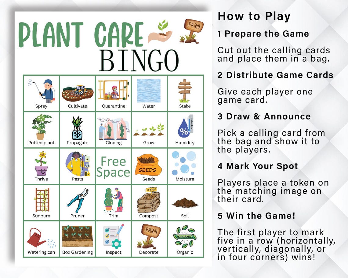 60 Plant Care Bingo Cards, Plant Care Game for Kids, Gardening Bingo ...