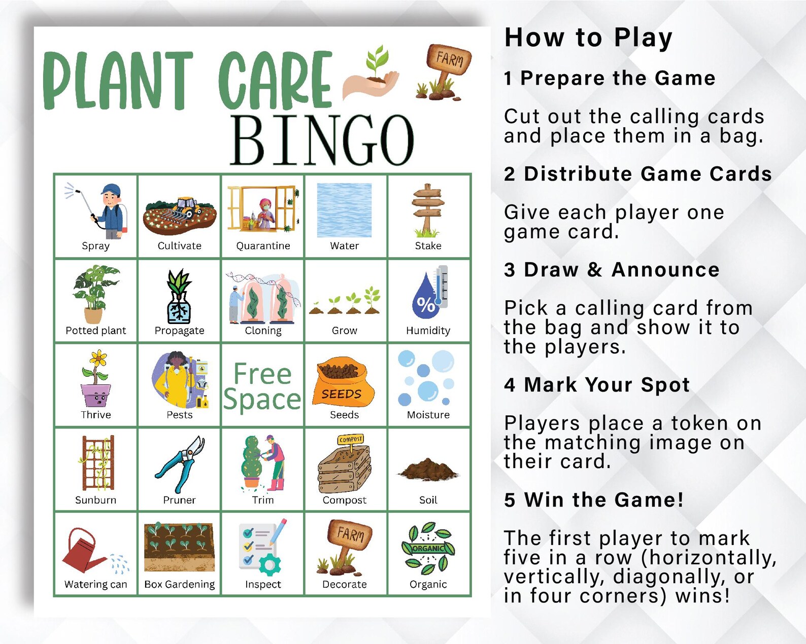 60 Plant Care Bingo Cards, Plant Care Game for Kids, Gardening Bingo ...