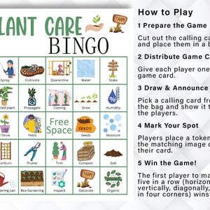 60 Plant Care Bingo Cards, Plant Care Game for Kids, Gardening Bingo ...
