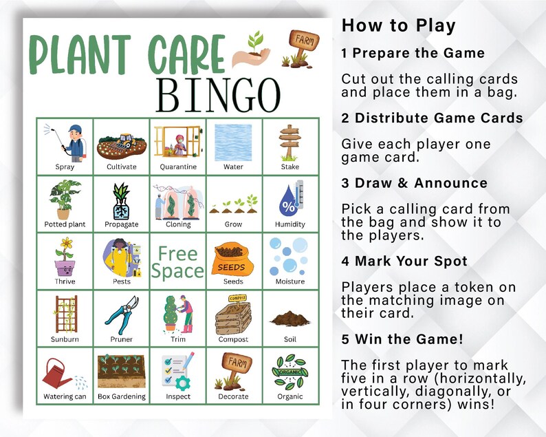 60 Plant Care Bingo Cards, Plant Care Game for Kids, Gardening Bingo ...