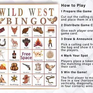 60 Wild West Bingo Cards, Bingo Games, Cowboy Bingo, Native American ...