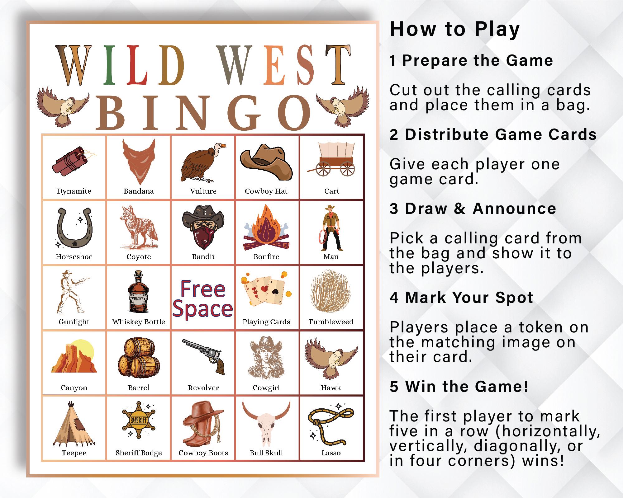 60 Wild West Bingo Cards, Bingo Games, Cowboy Bingo, Native American ...