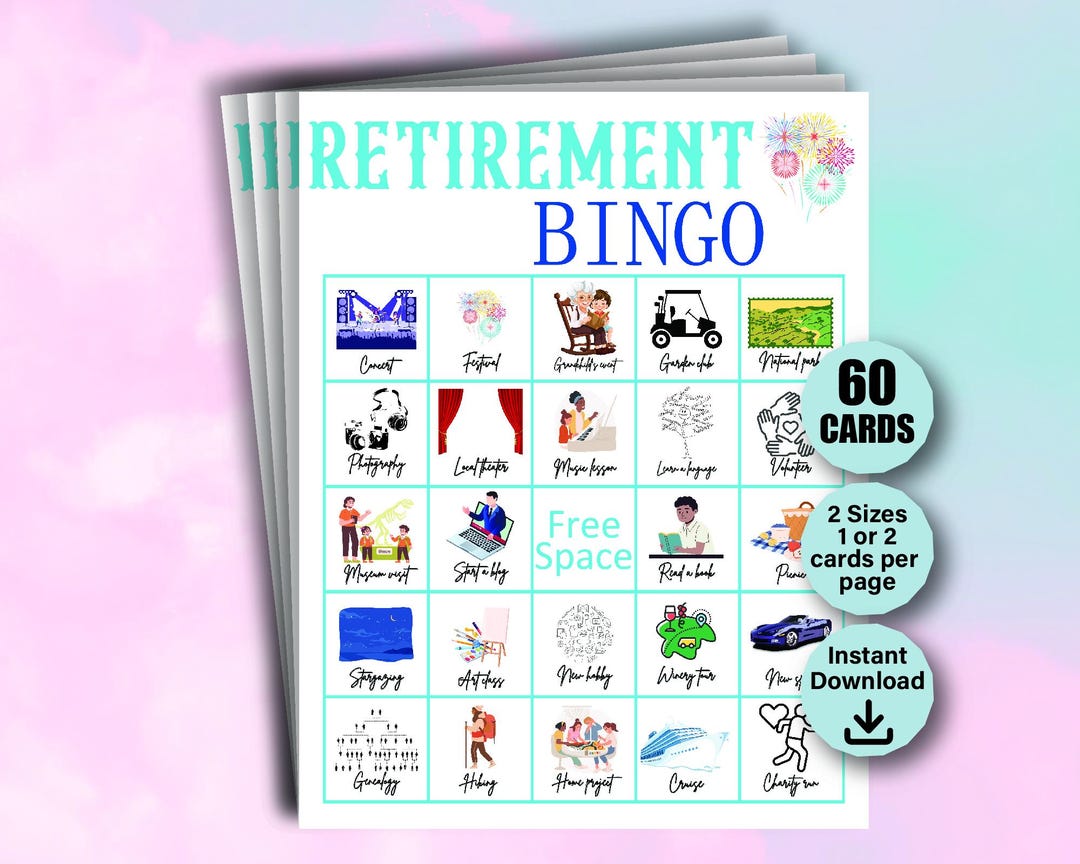60 Retirement Bingo Cards, Retirement Activity, Retirement Party Game ...