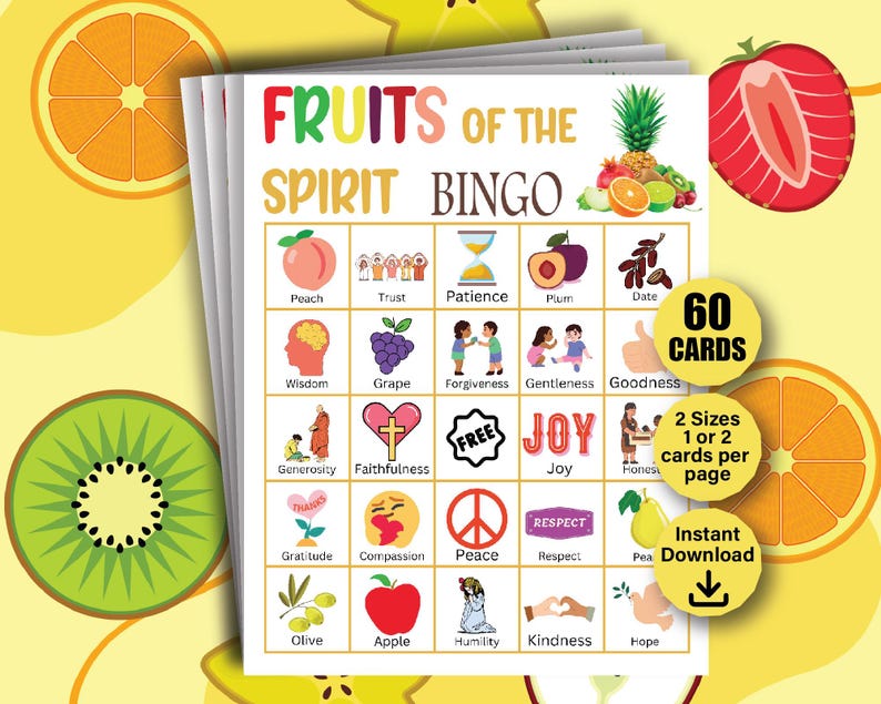 Fruit of the Spirit Bingo, Bible Bingo, Bible Activity for Kids, Bible ...