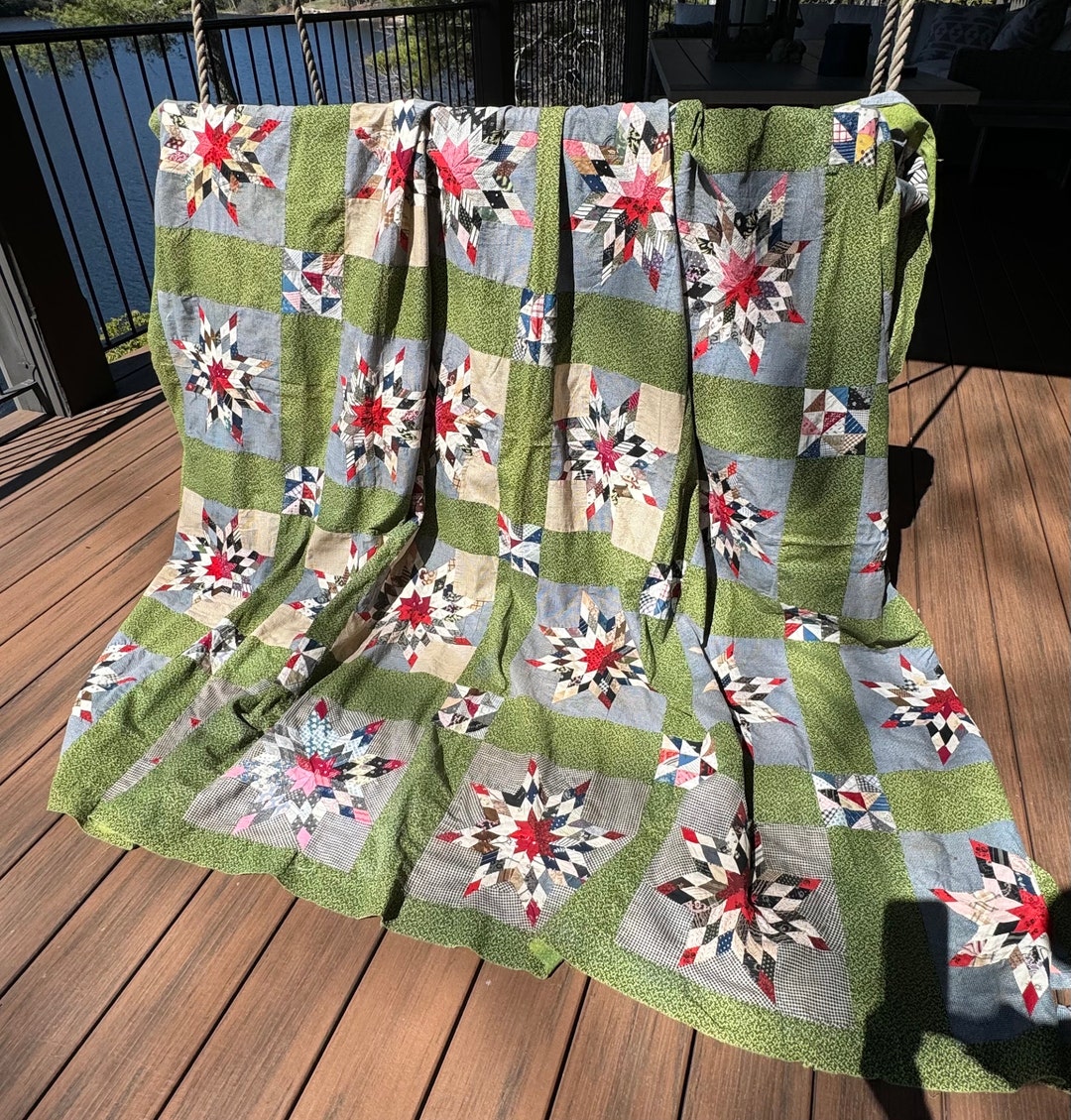 Antique Green Star Quilt Top - Etsy