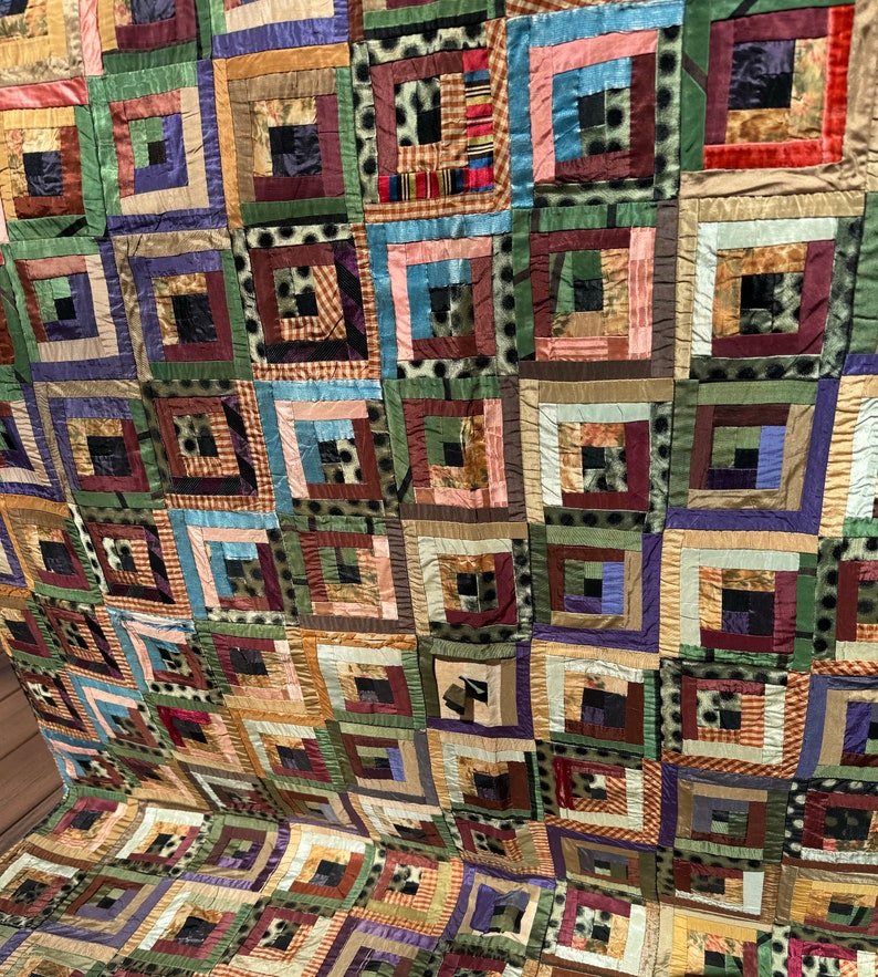 Gorgeous Antique Silk Log Cabin Quilt - Etsy