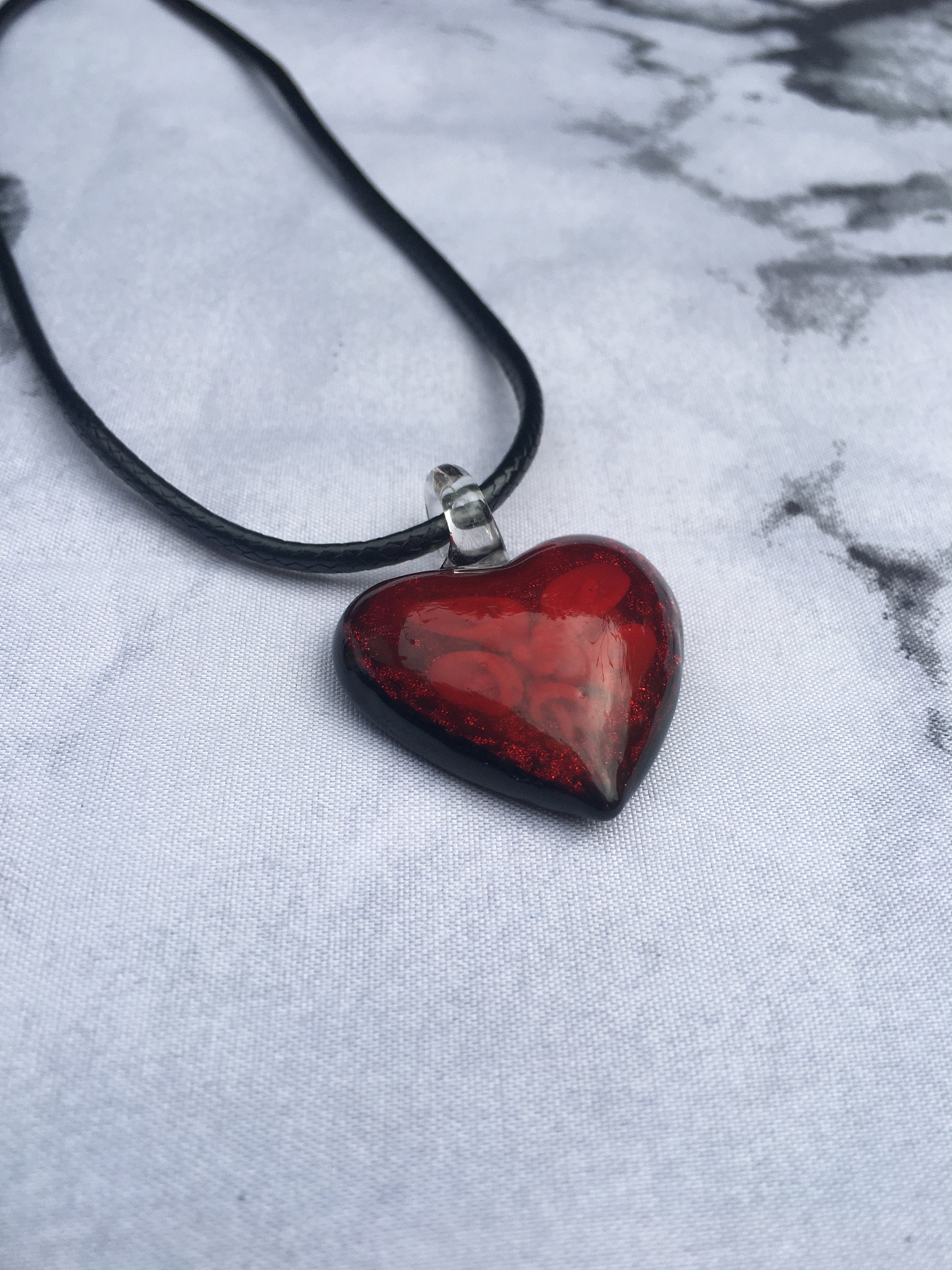 Detailed Red Black Gothic Emo Flower Heart Glass Gift Necklace - Etsy