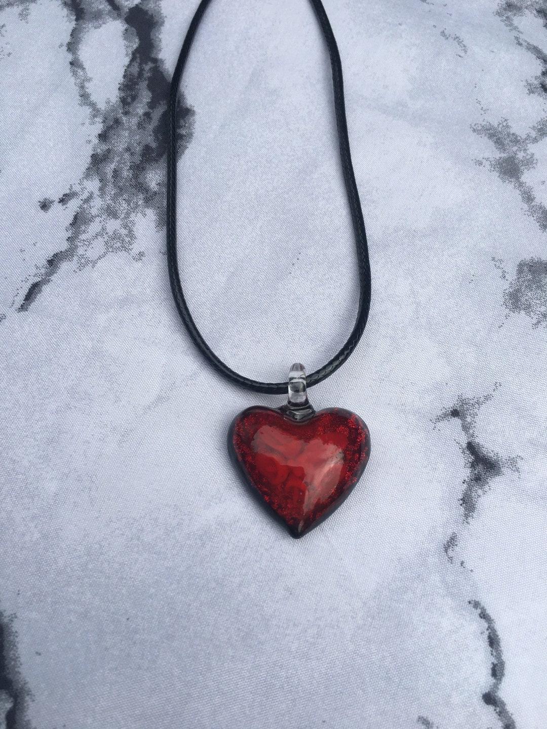 Detailed Red Black Gothic Emo Flower Heart Glass Gift Necklace - Etsy