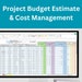 Project Budget Estimate and Cost Management Excel Spreadsheet Template ...