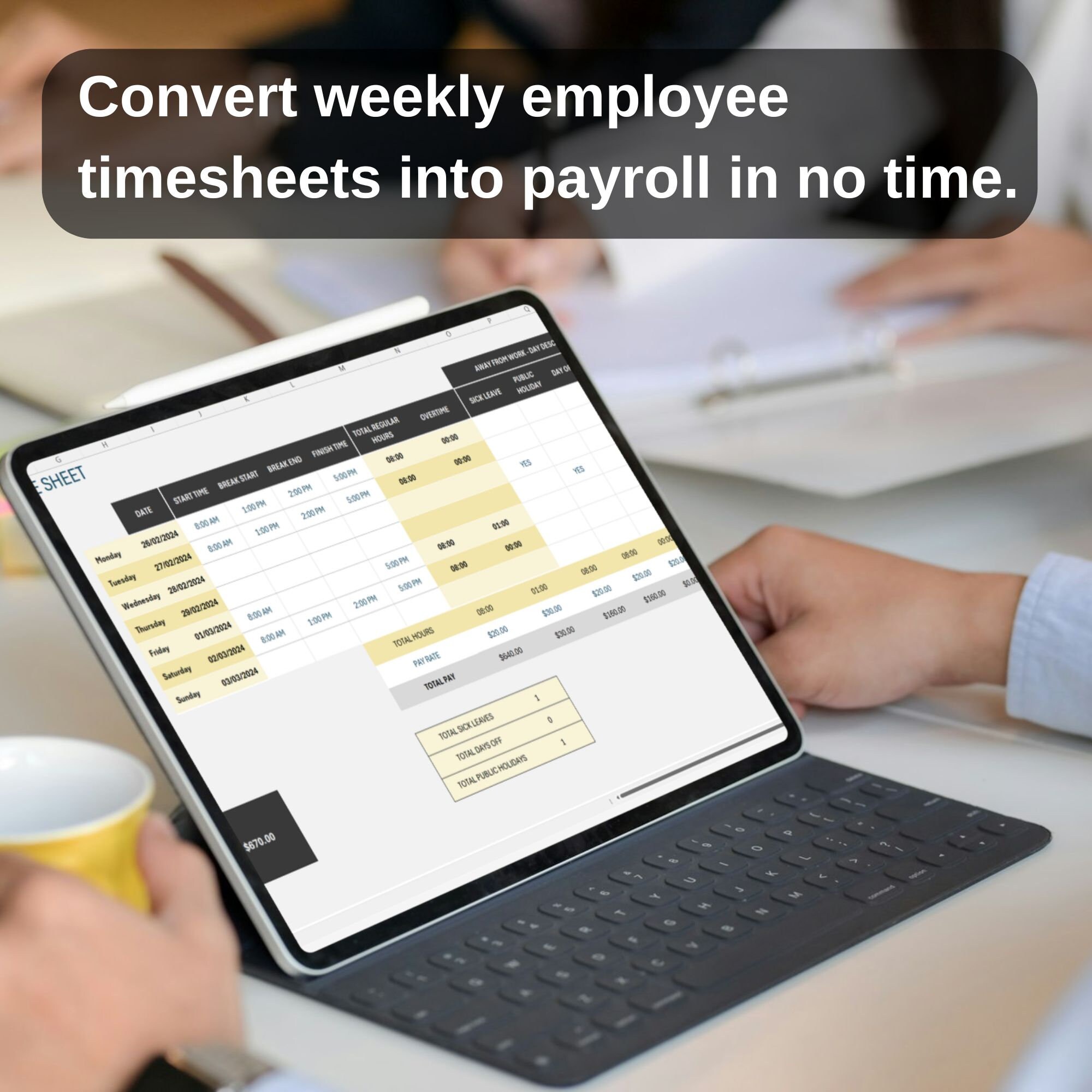 Employee Weekly Timesheet Excel Template Spreadsheet, Google Sheets ...
