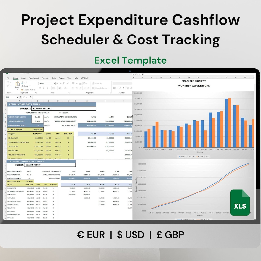 Project Expenditure Cash Flow Scheduler Cost Tracking Excel Spreadsheet ...