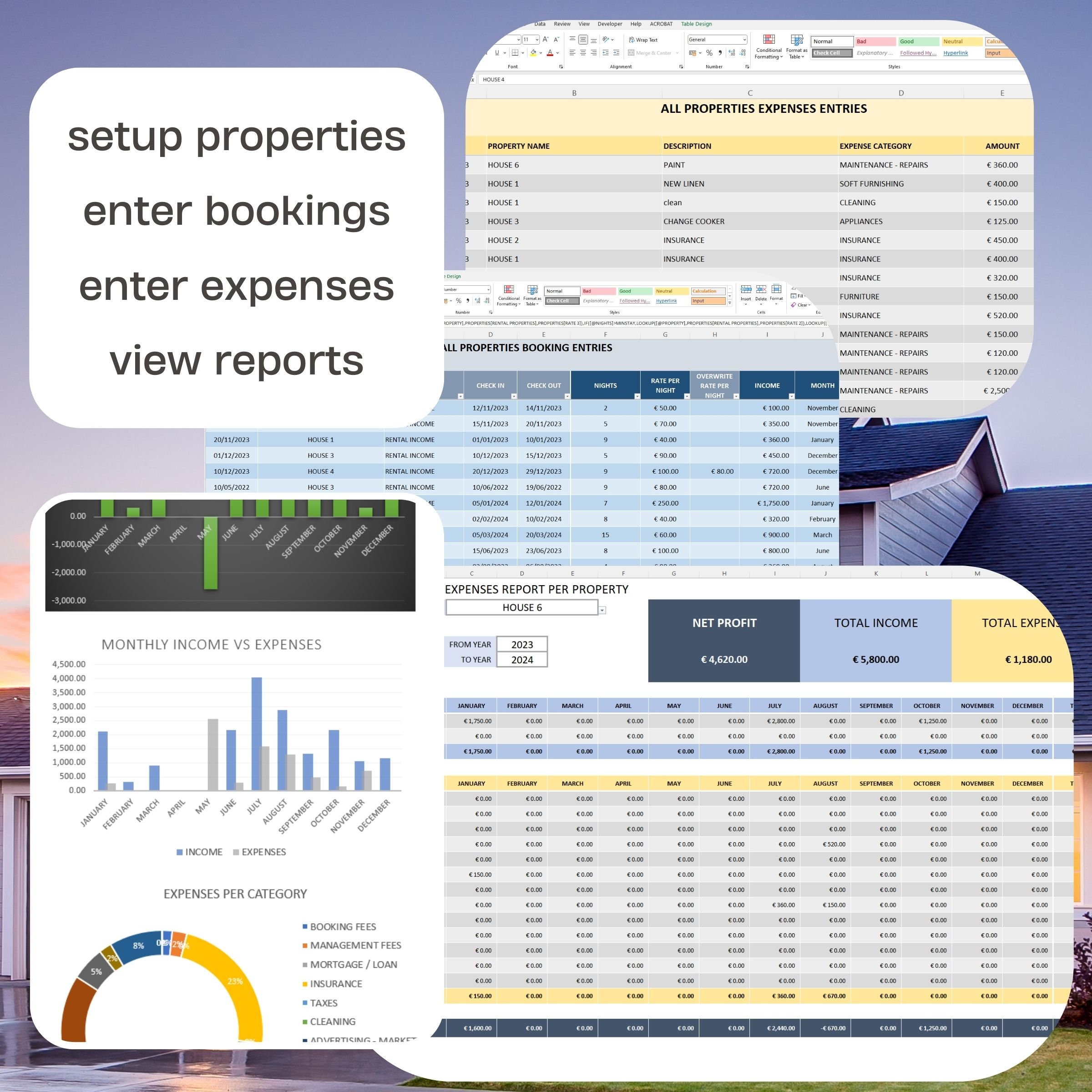 Multi Property Rental Financial Tracker Reports, Excel Spreadsheet ...
