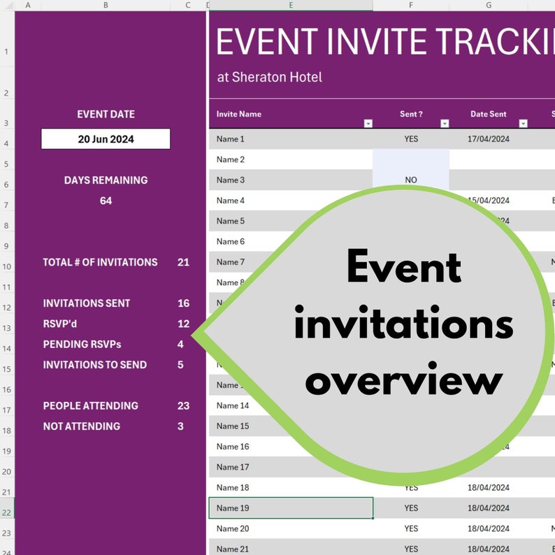 Event Invitations Tracker Excel Template Spreadsheet, Wedding, Party ...