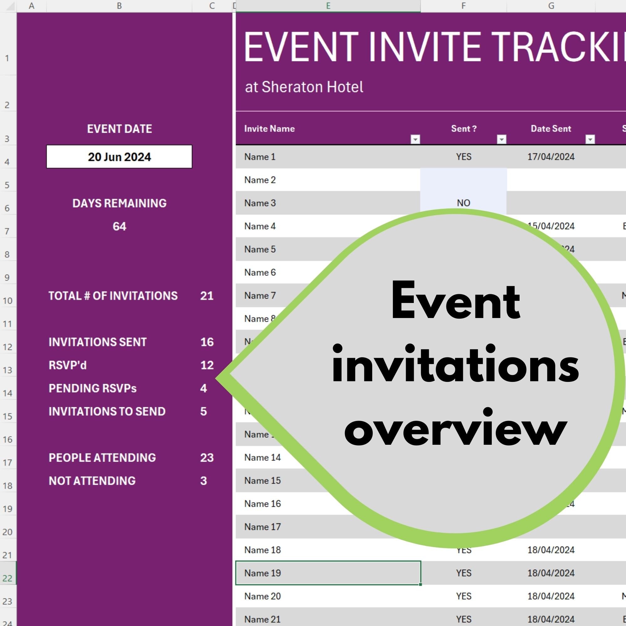 Event Invitations Tracker Excel Template Spreadsheet, Wedding, Party ...