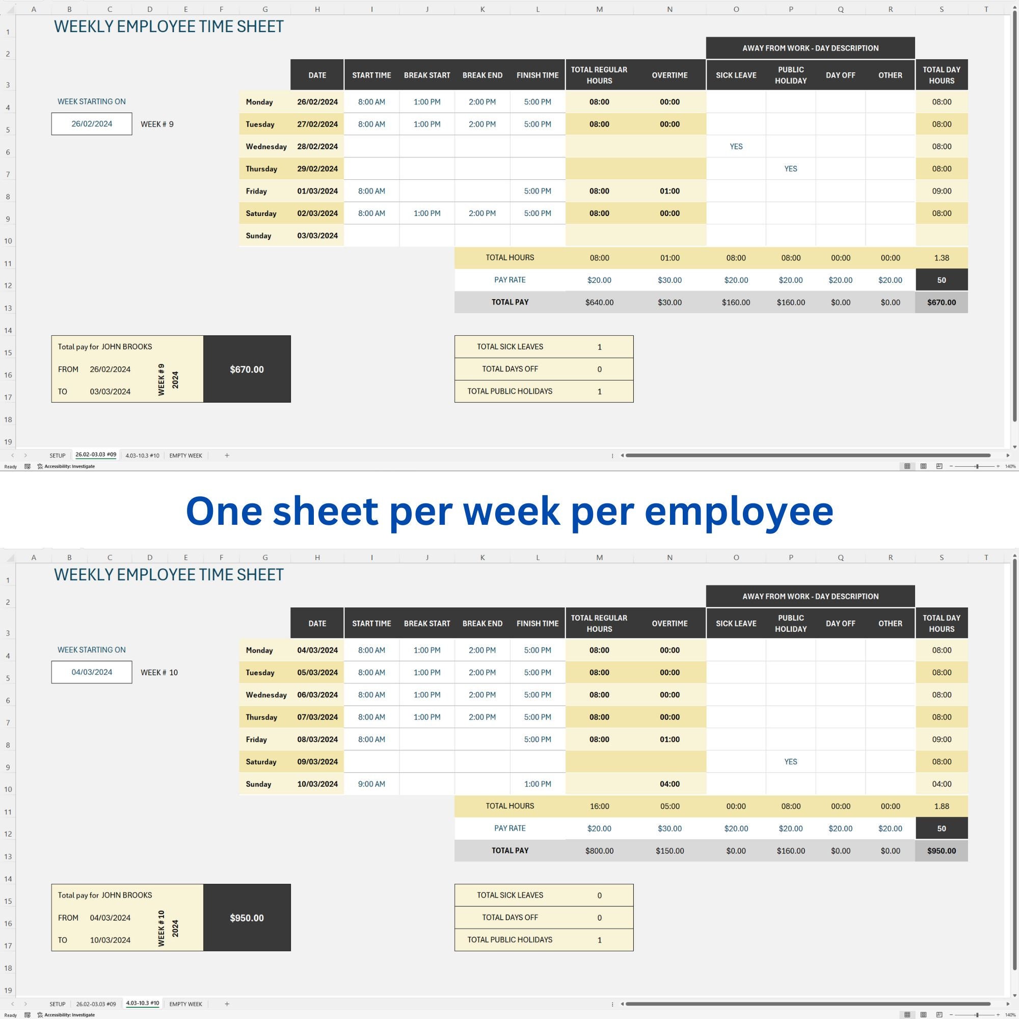 Employee Weekly Timesheet Excel Template Spreadsheet, Google Sheets ...