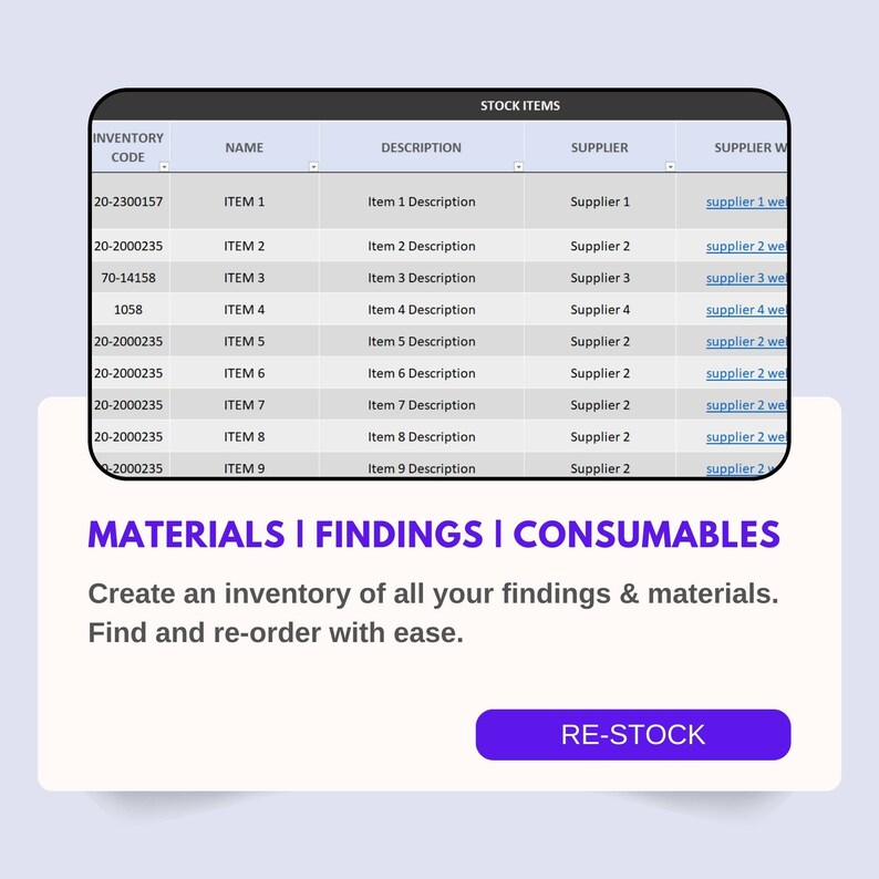 Supplies Stock Inventory Management Excel Google Sheets Spreadsheet ...