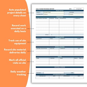 Construction Daily Works Progress Log Entry Diary Excel Template ...