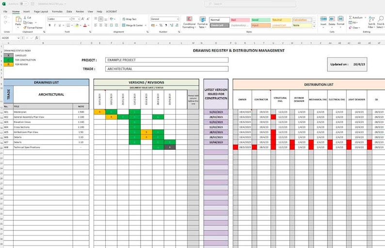 Drawing Registry Management and Distribution List Excel Template ...
