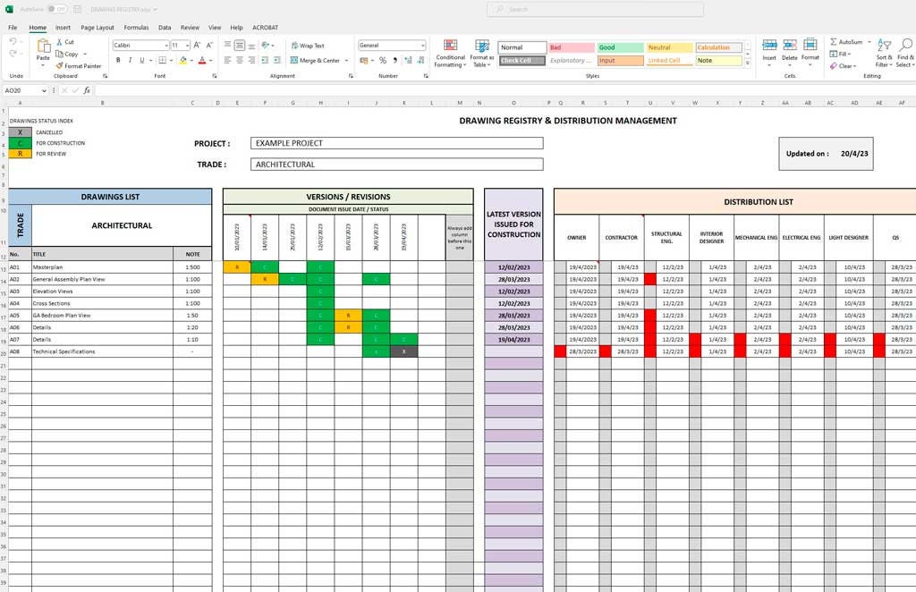 Drawing Registry Management and Distribution List Excel Template ...