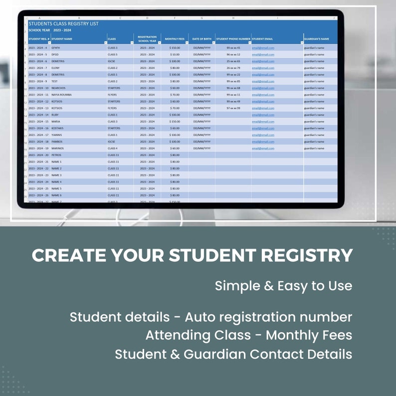 Student Attendance Reporting, School Class Registry Excel Spreadsheet ...