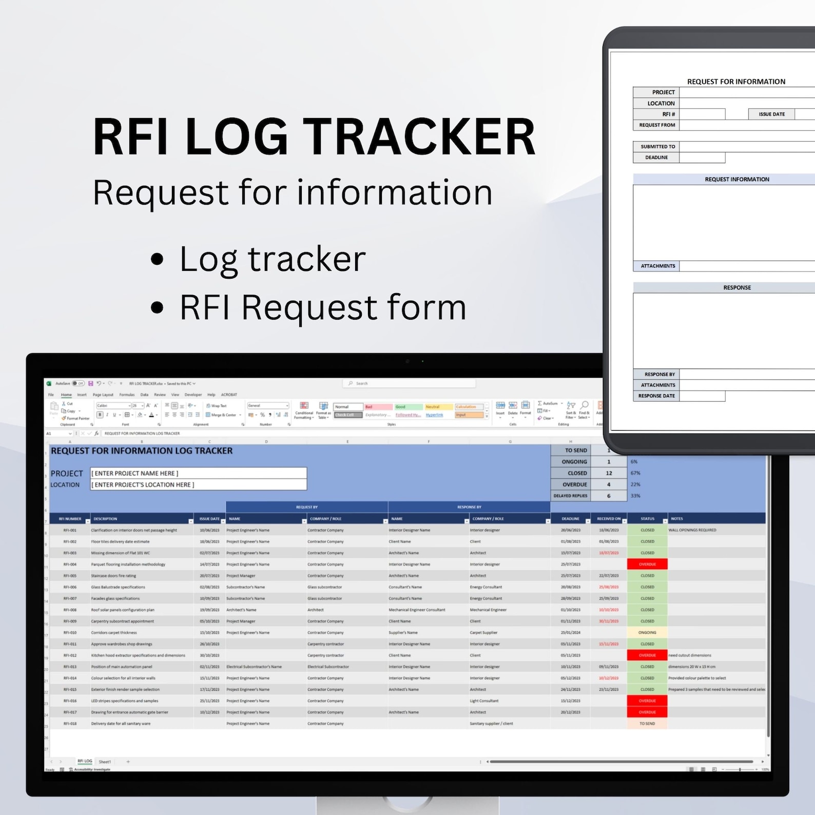 Construction RFI Log Tracker Excel Template Spreadsheet With RFI Empty ...