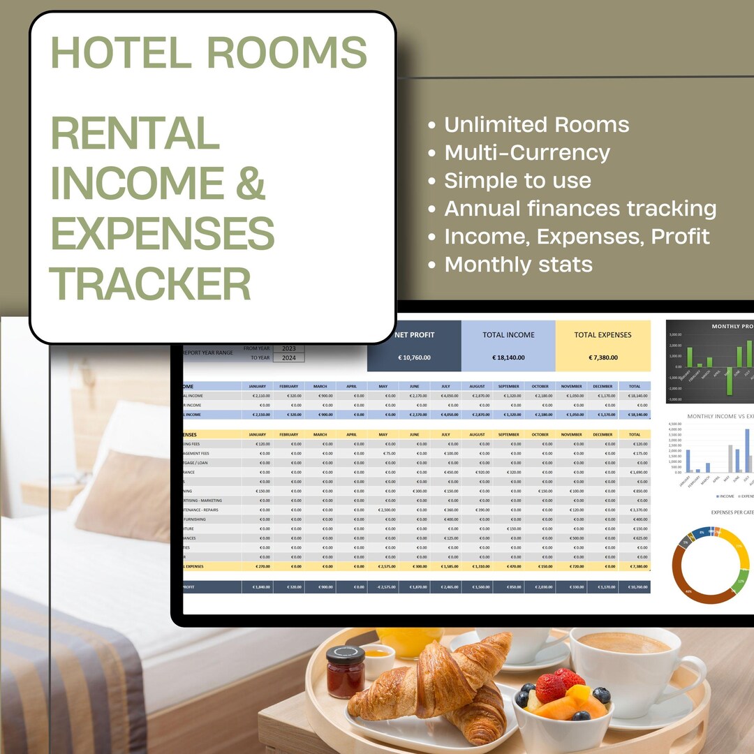 Hotel Rooms Booking Rentals Income Expenses Profit Financial Tracker ...