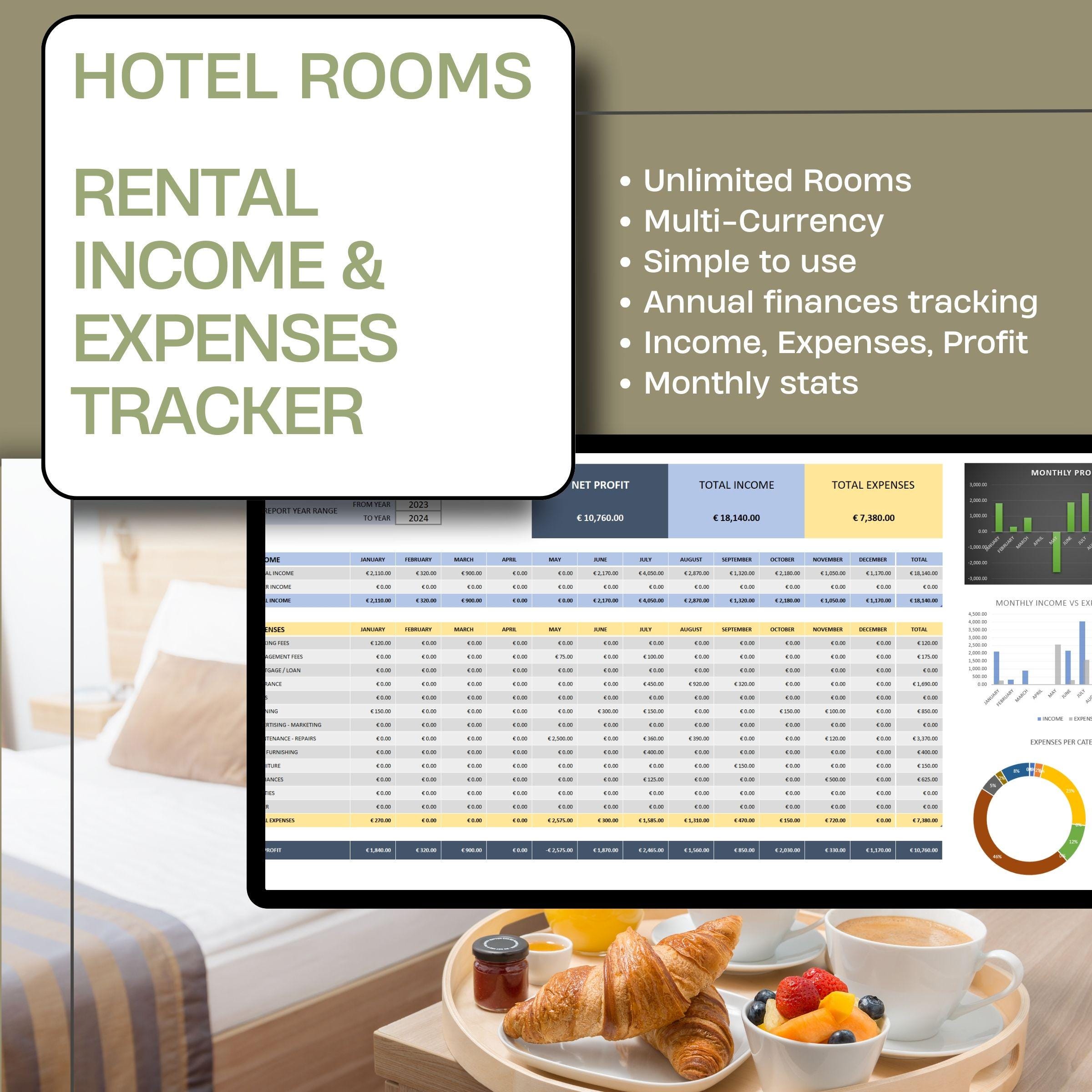 Hotel Rooms Booking Rentals Income Expenses Profit Financial Tracker ...