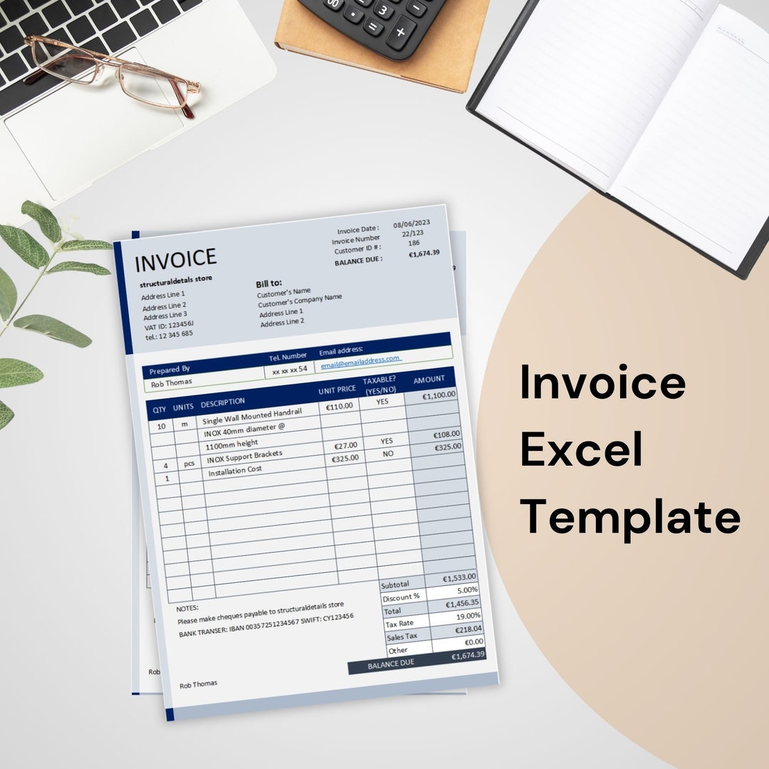 Professional Invoice Excel Google Sheets Template,itemized Tax ...