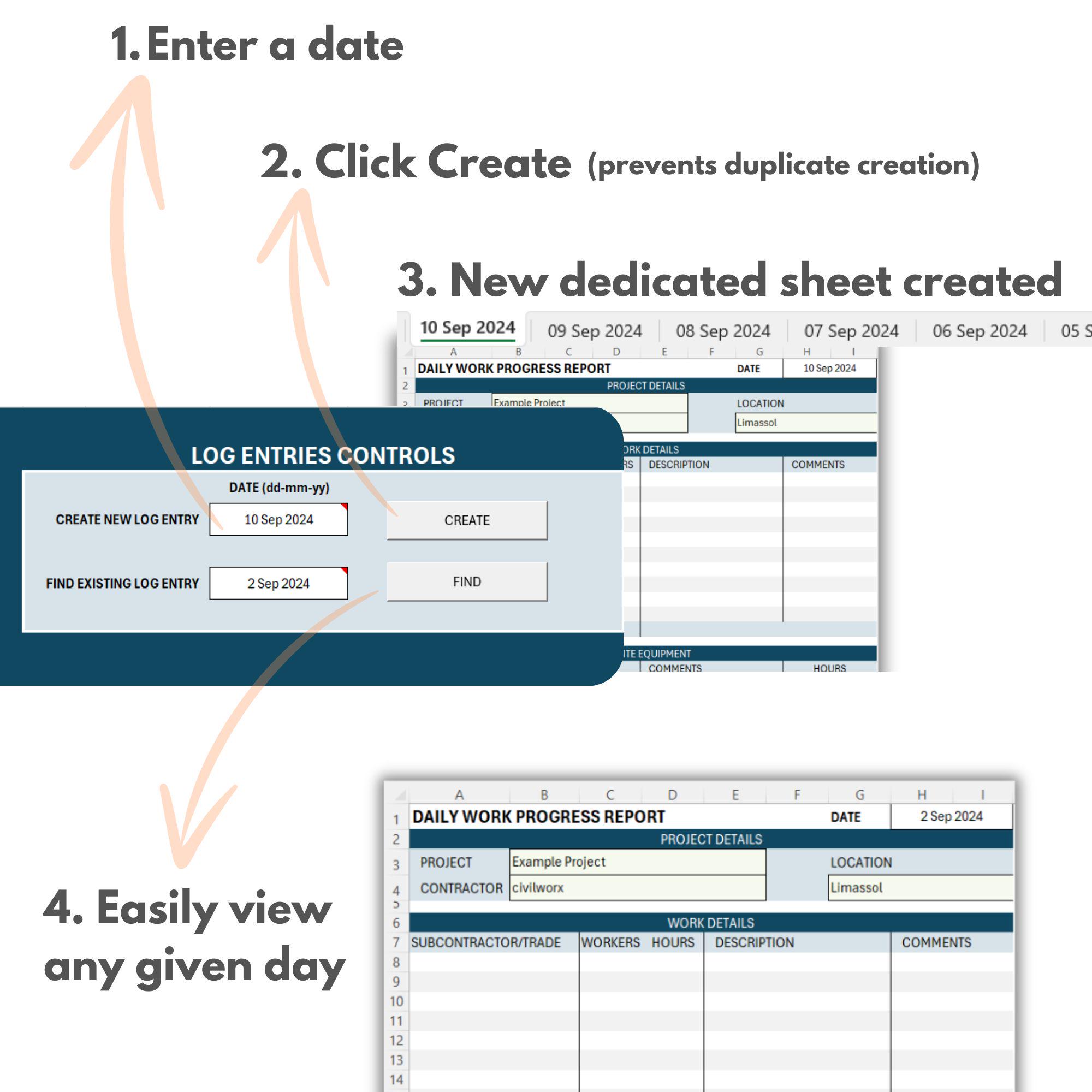 Construction Daily Works Progress Log Entry Diary Excel Template ...