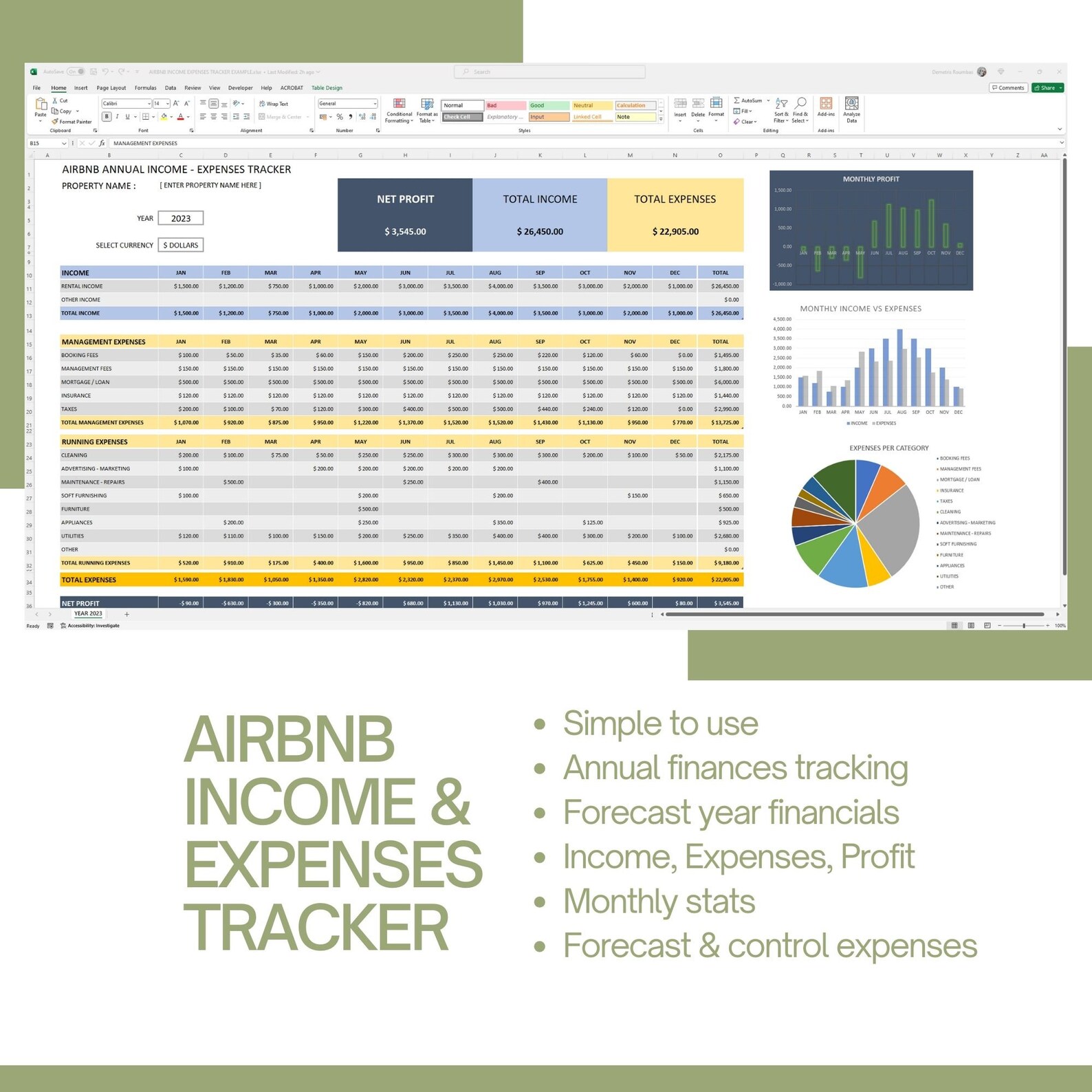 Airbnb Income Expenses Tracker, Excel Spreadsheet Template, Rental ...
