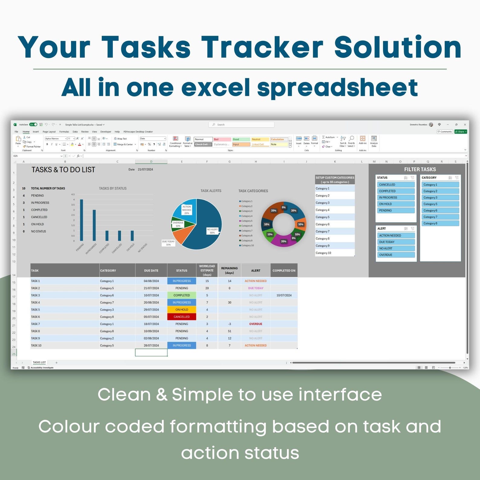 Simple To-do List and Task Manager Excel Template - Task Tracker ...