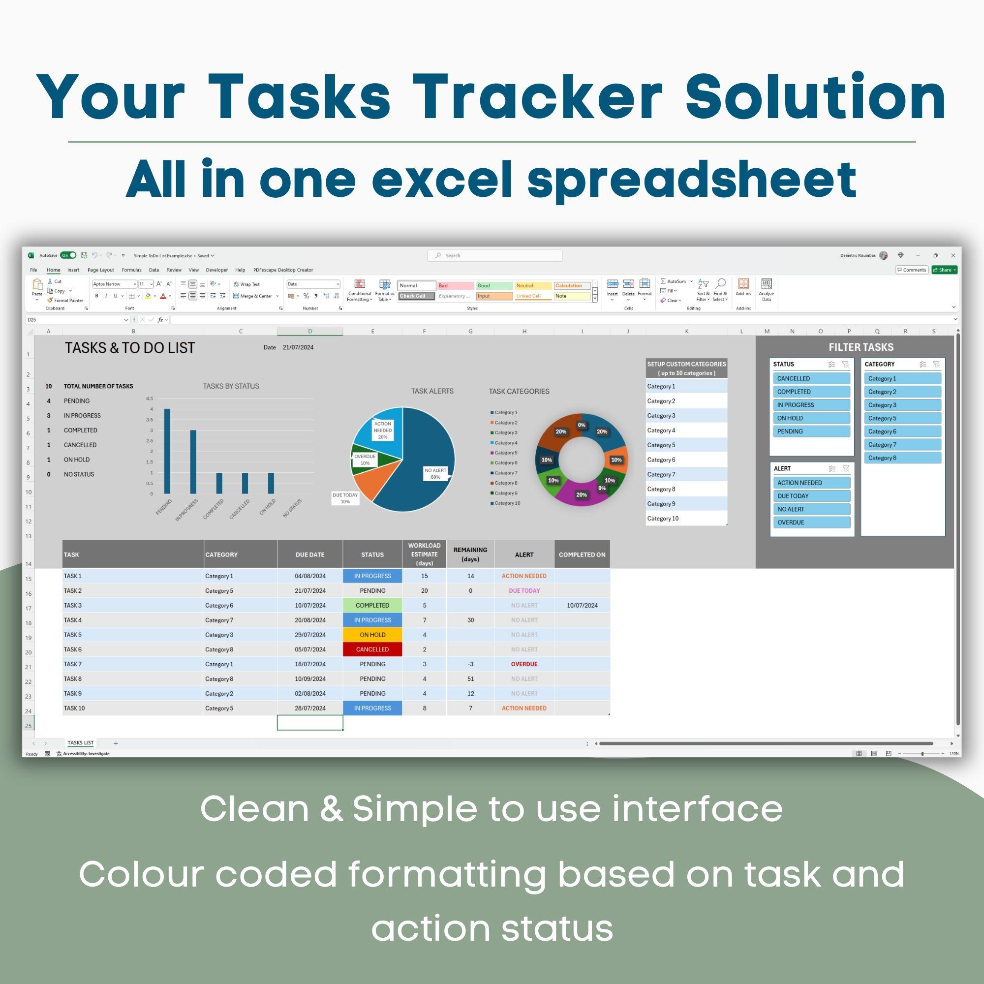 Simple To-do List and Task Manager Excel Template - Task Tracker ...