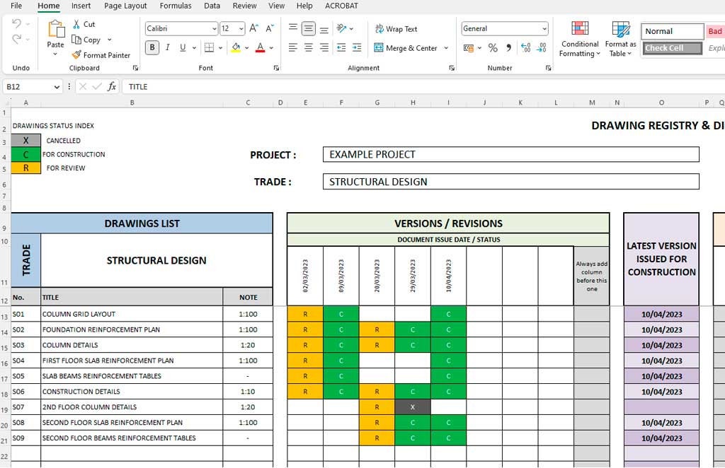 Drawing Registry Management and Distribution List Excel Template ...