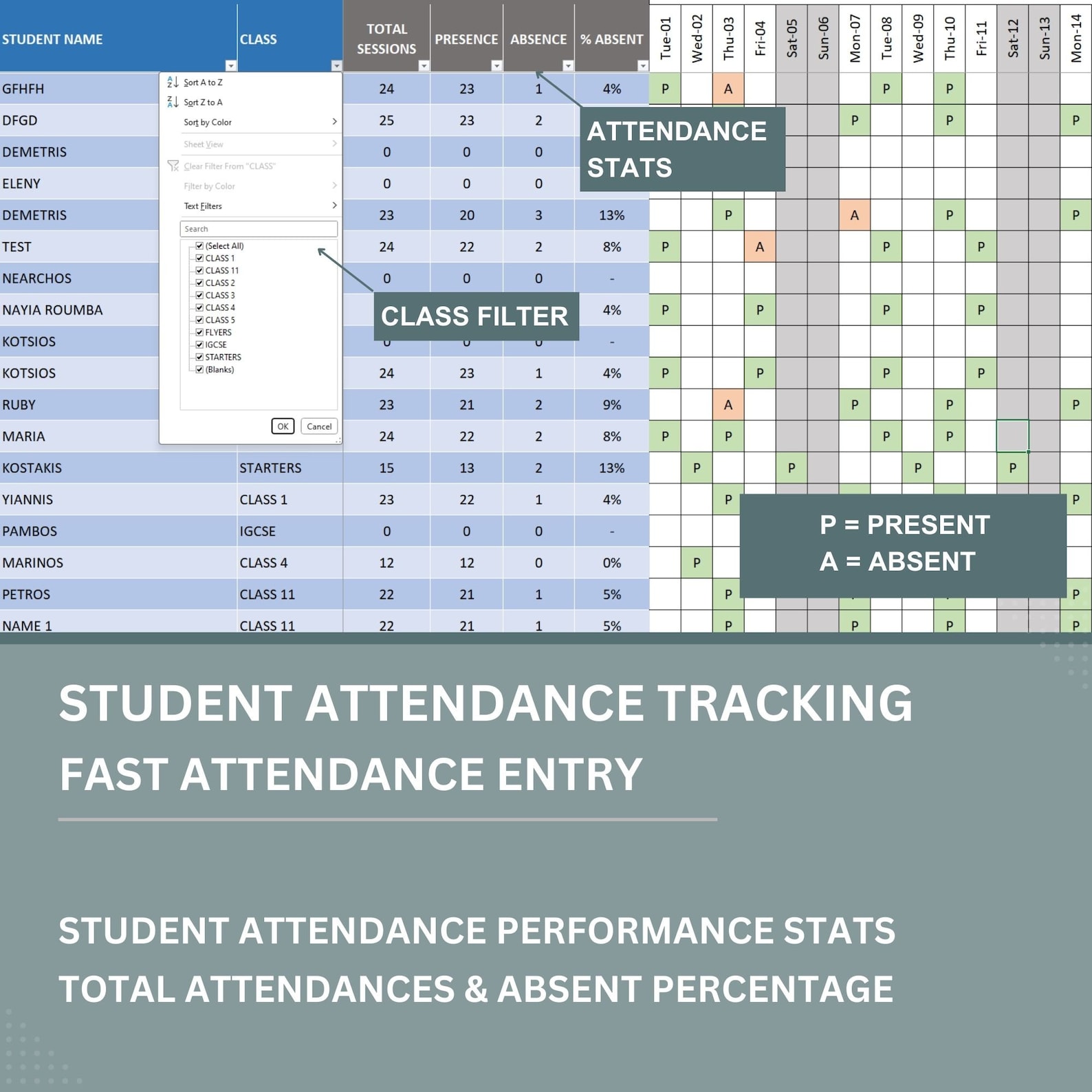 School Students Management Excel Template, Student and Class Registry ...