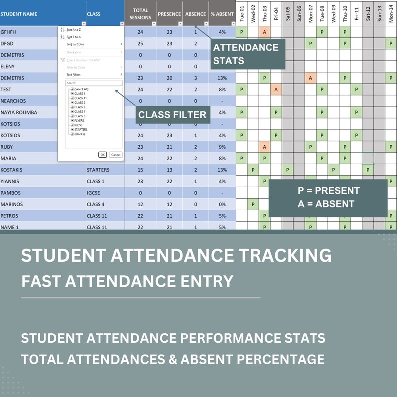 School Students Management Excel Template, Student and Class Registry ...