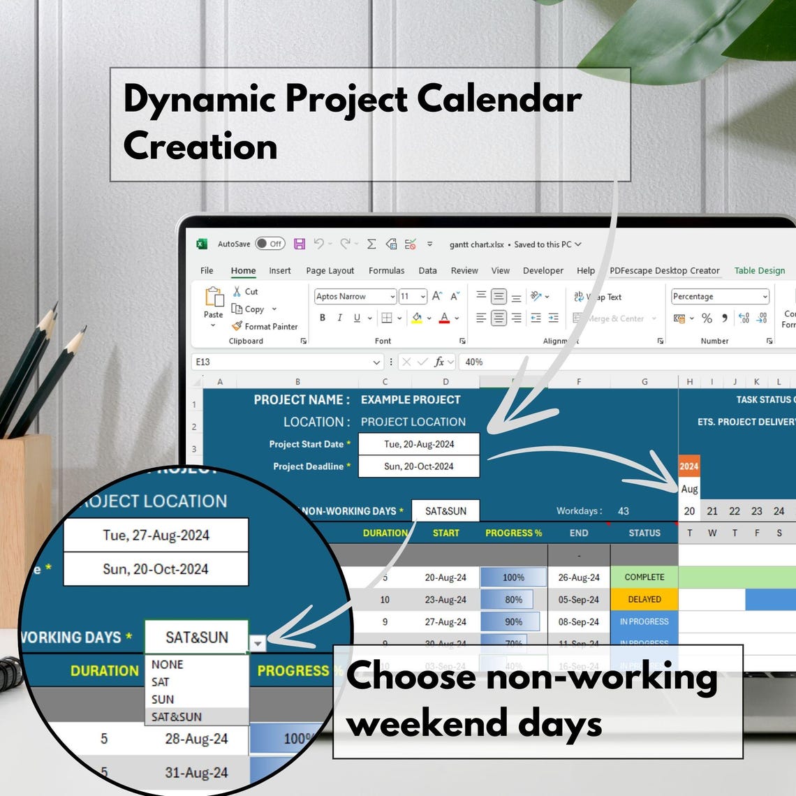 Project Timeline Dynamic Gantt Chart Tool in Excel - Etsy