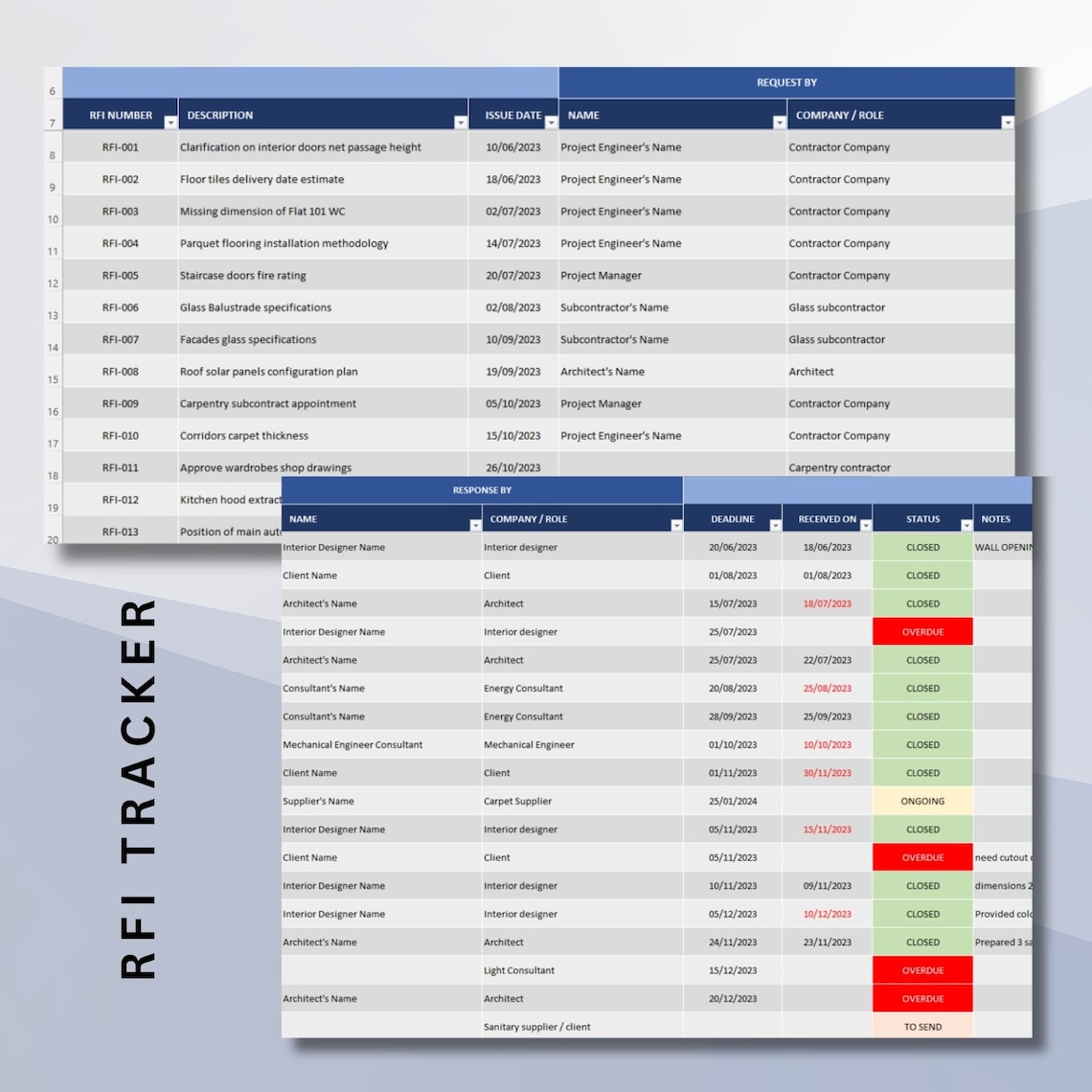 Construction RFI Log Tracker Excel Template Spreadsheet With RFI Empty ...