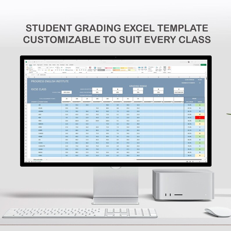 Simple Student Grade Book Excel Google Sheets Spreadsheet, Editable Grading System, Track Class ...