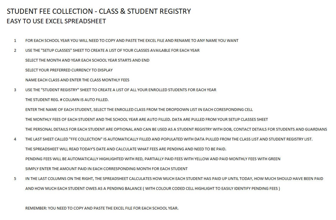 Student Fee Collection Tracker and Payment Recorder Excel Tool, School ...