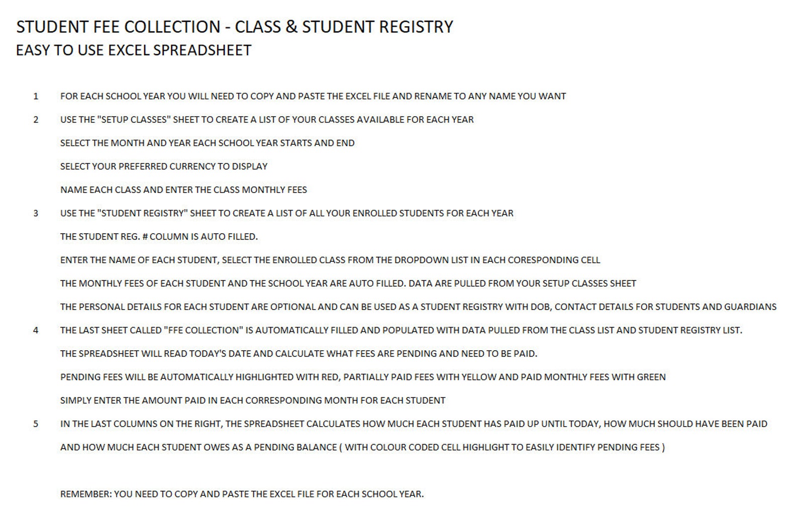 Student Fee Collection Tracker and Payment Recorder Excel Tool, School ...