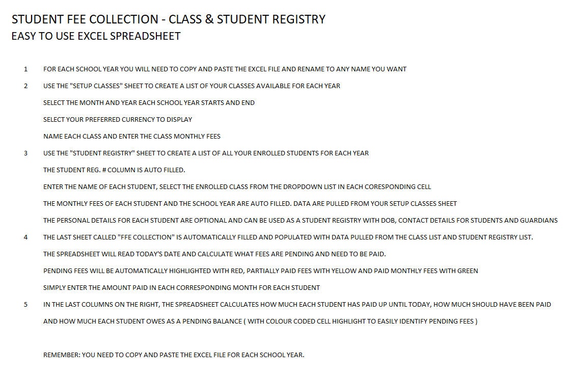 Student Fee Collection Tracker and Payment Recorder Excel Tool, School ...