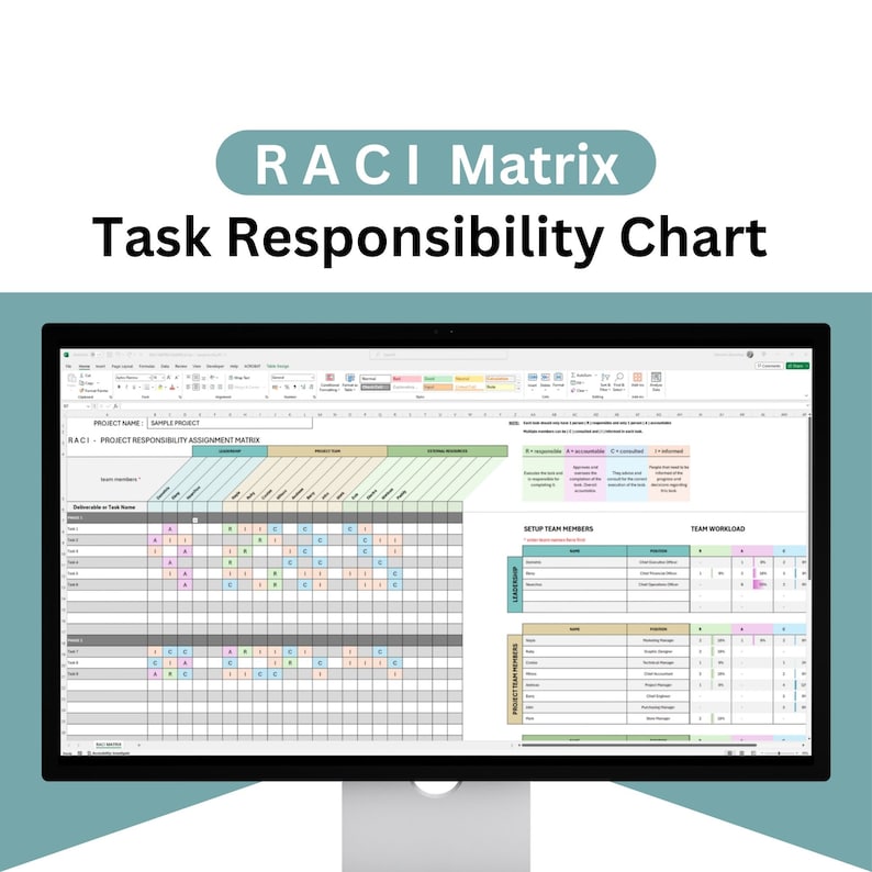RACI Matrix Excel Template, Project Task Assignment Responsibility ...
