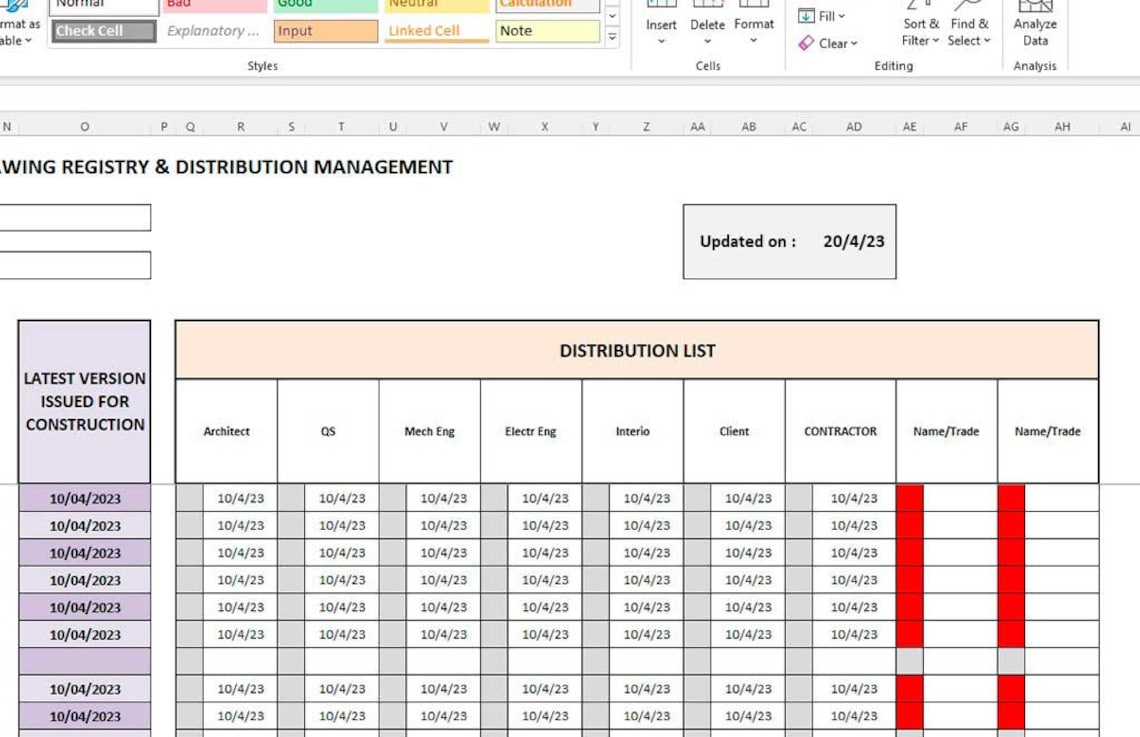 Drawing Registry Management and Distribution List Excel Template ...
