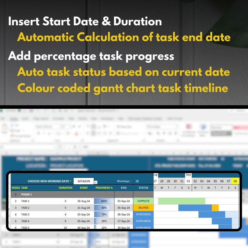 Project Timeline Dynamic Gantt Chart Tool in Excel - Etsy