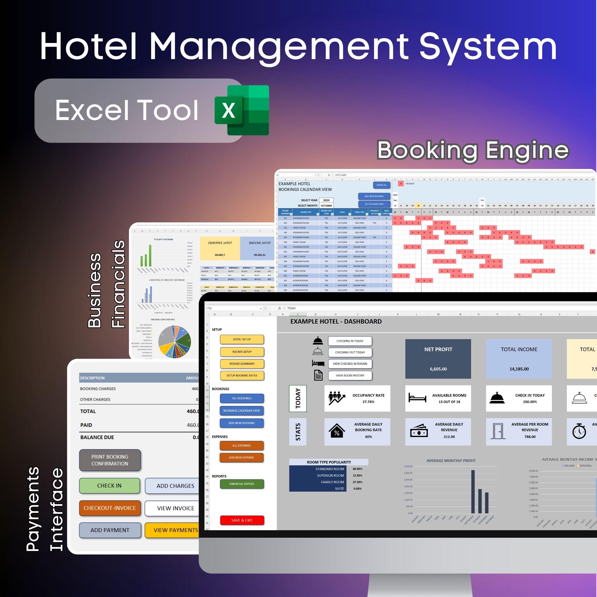 Hotel Management Excel Tool, Complete Solution for Reservations Bookings Engine, Invoices ...
